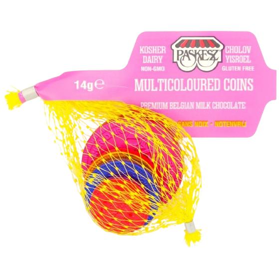 KOSHER MULTICOLOR MILK CHOCOLATE COINS GR. 14 PASKESZ CHANUKKAH GELT ...